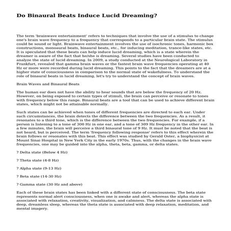 Do Binaural Beats Induce Lucid Dreaming? | PDF