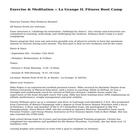 Exercise & Meditation :: La Grange IL Fitness Boot Camp | PDF