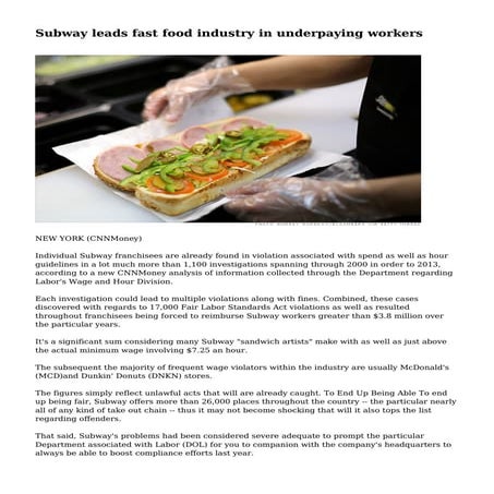 Subway leads fast food industry in underpaying workers | PDF