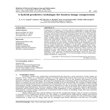 A Hybrid Predictive Technique For Lossless Image Compression Pdf