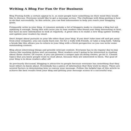 Writing A Blog For Fun Or For Business | PDF