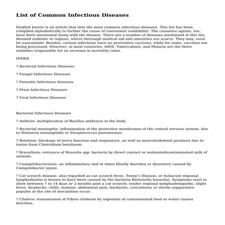 Communicable diseases and causative agents- a detailed chart | PPTX
