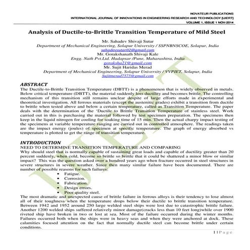 Analysis of Ductile-to-Brittle Transition Temperature of Mild Steel | PDF
