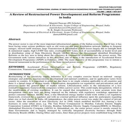 A Review of Restructured Power Development and Reform Programme in ...
