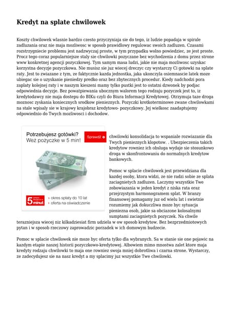 Pozyczka na splate chwilowek | PDF