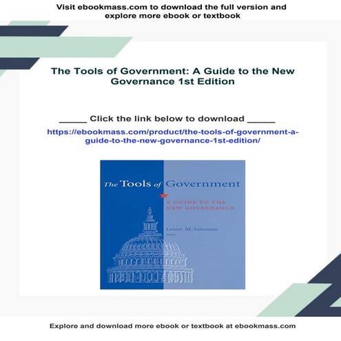 The Tools of Government: A Guide to the New Governance 1st Edition | PDF