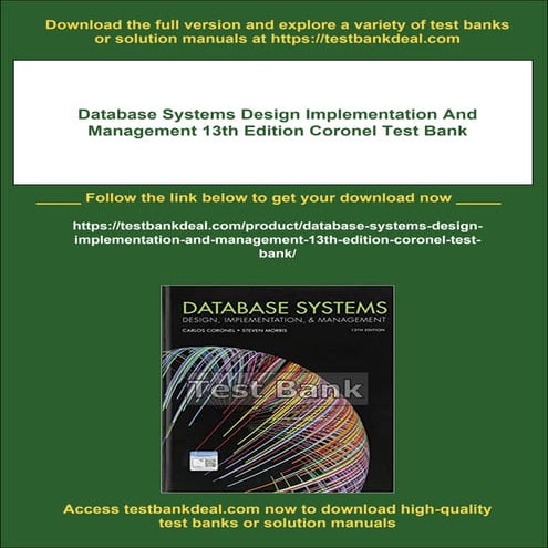 Database Systems Design Implementation And Management 13th Edition Coronel Test Bank Pdf