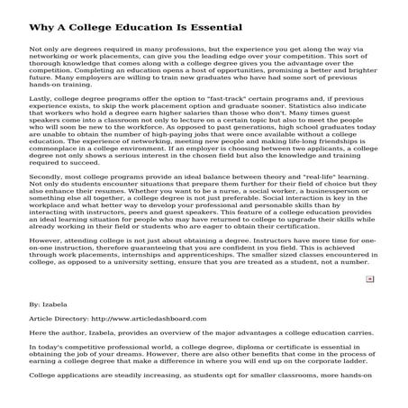 Why A College Education Is Essential | PDF