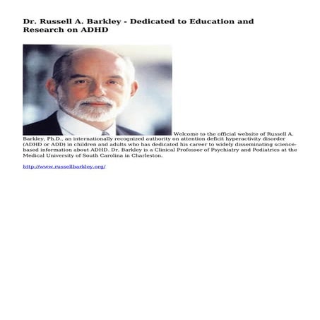 Dr. Russell A. Barkley - Dedicated to Education and Research on ADHD | PDF