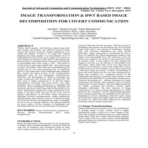IMAGE TRANSFORMATION & DWT BASED IMAGE DECOMPOSITION FOR COVERT COMMUNICATION | PDF