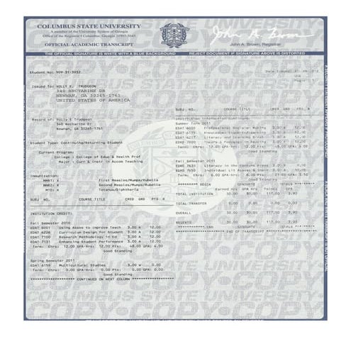 Columbus State University Transcript | PDF