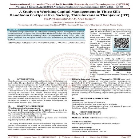 A Study on Working Capital Management in Thico Silk Handloom Co ...
