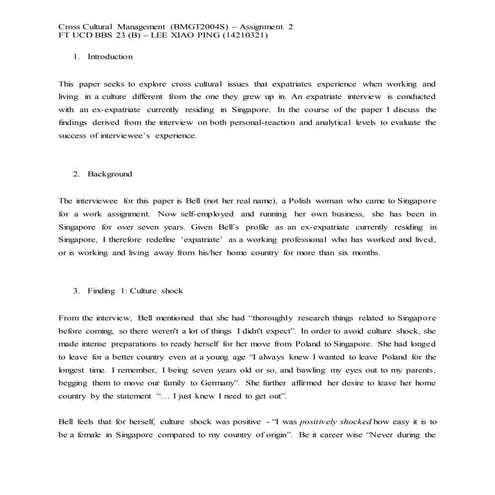 Cross-Cultural Management - Expatriate Interview | DOCX