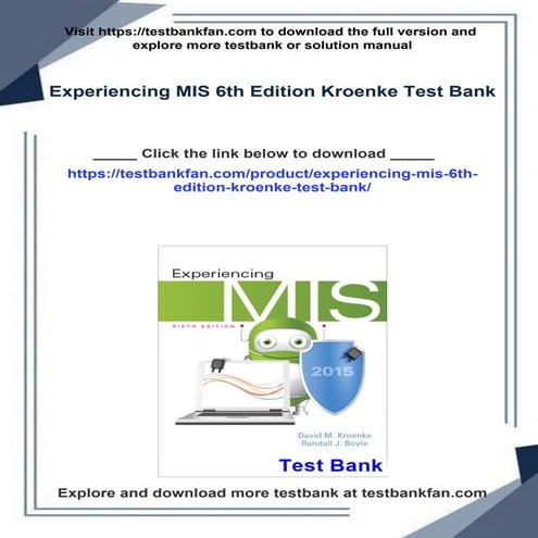 PDF Experiencing MIS 6th Edition Kroenke Test Bank download | PDF