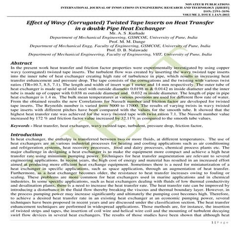 Effect of Wavy (Corrugated) Twisted Tape Inserts on Heat Transfer in a ...