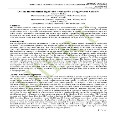 Offline Handwritten Signature Verification Using Neural Network Pdf