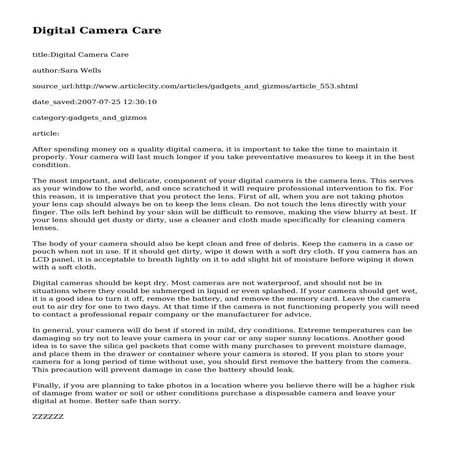 Digital Camera Care | PDF