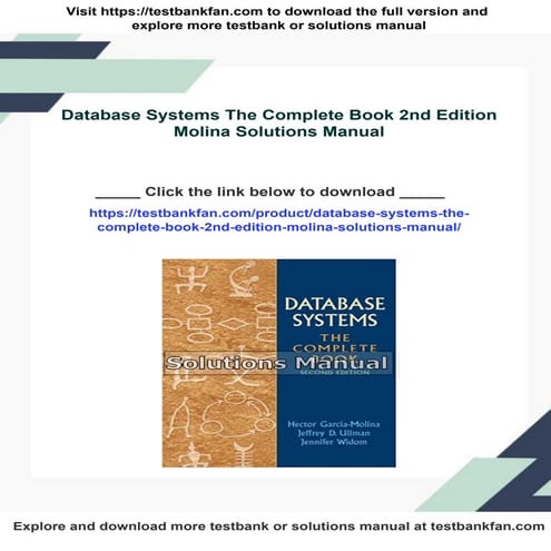 Database Systems The Complete Book 2nd Edition Molina Solutions Manual | PDF