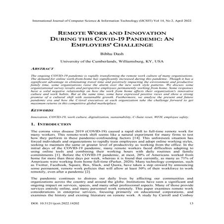 Remote Work and Innovation During this Covid-19 Pandemic: An Employers ...