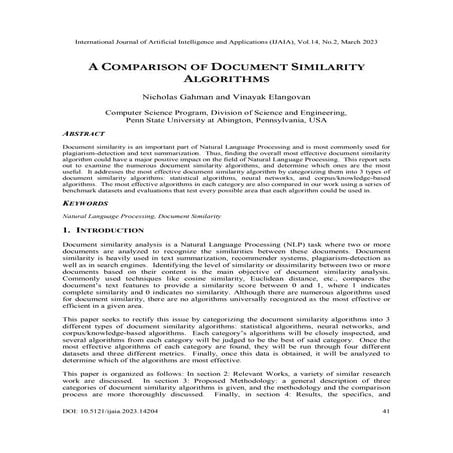 A Comparison Of Document Similarity Algorithms Pdf