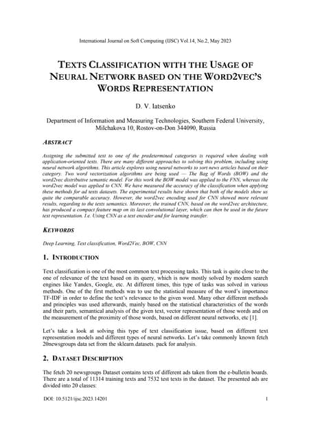 TEXT ADVERTISEMENTS ANALYSIS USING CONVOLUTIONAL NEURAL NETWORKS | PDF