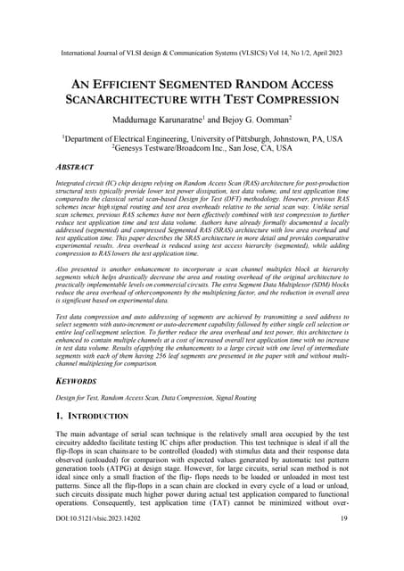 An Efficient Segmented Random Access Scanarchitecture With Test