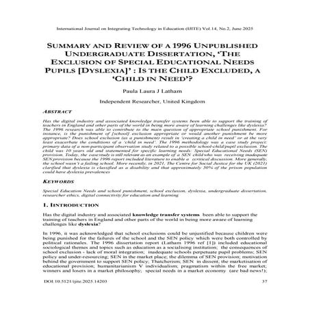 Summary and Review of a 1996 Unpublished Undergraduate Dissertation ...