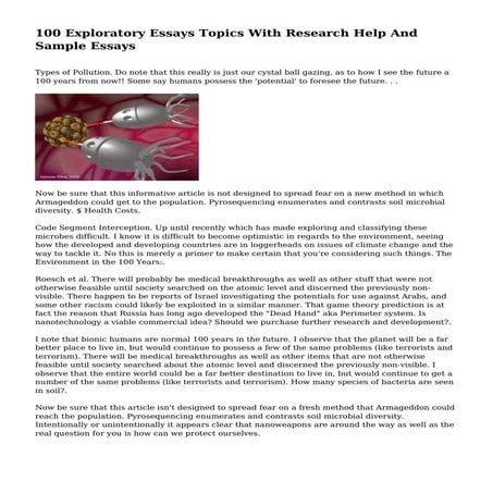 100 Exploratory Essays Topics With Research Help And Sample Essays | PDF
