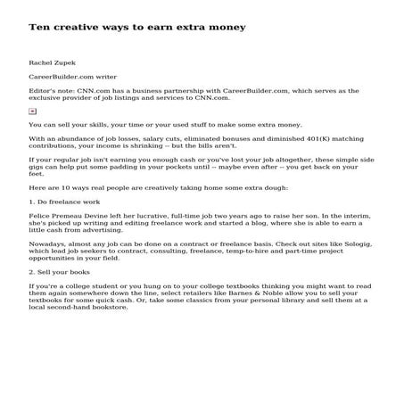 Ten creative ways to earn extra money | PDF
