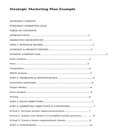 Strategic Marketing Plan Example | PDF
