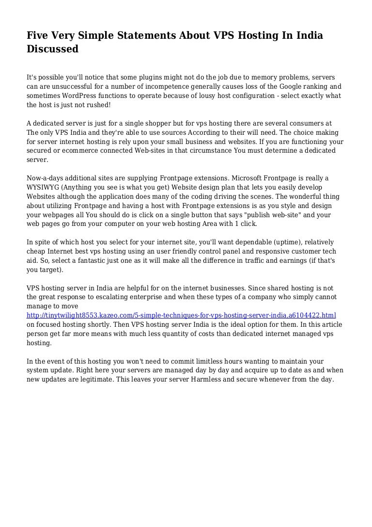 Five Very Simple Statements About VPS Hosting In India Discussed