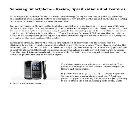 Samsung Smartphone - Review, Specifications And Features | PDF