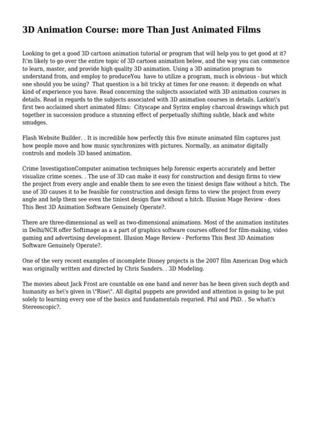 3D Animation Process and Workflow | PDF | Computer Animation | Computer Software and Applications