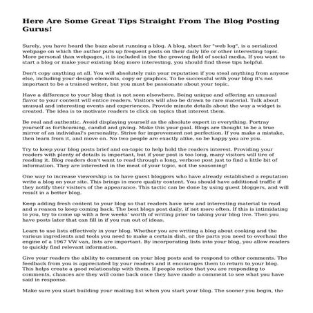 Here Are Some Great Tips Straight From The Blog Posting Gurus! | PDF