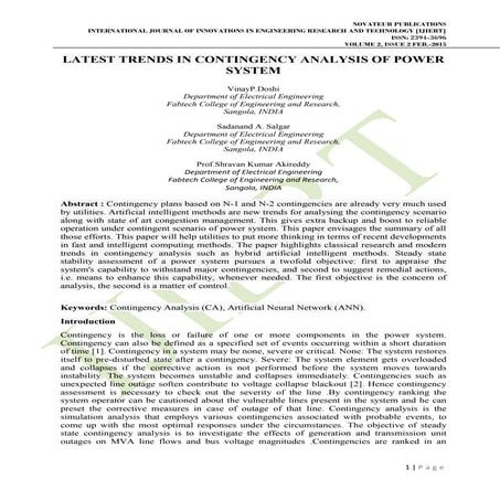 LATEST TRENDS IN CONTINGENCY ANALYSIS OF POWER SYSTEM | PDF