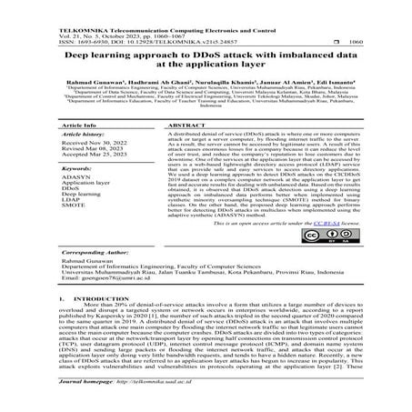 Deep Learning Approach To Ddos Attack With Imbalanced Data At The Application Layer Pdf