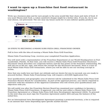 I want to open up a franchise fast food restaurant in washington? | PDF