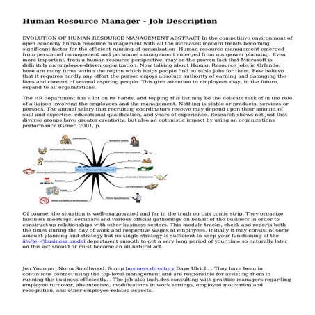 Human Resource Manager - Job Description | PDF
