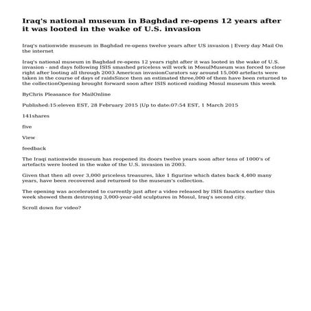 Iraq's national museum in Baghdad re-opens 12 years after it was looted ...