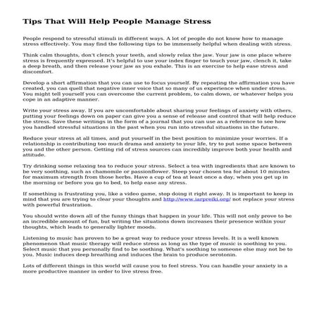Tips That Will Help People Manage Stress | PDF