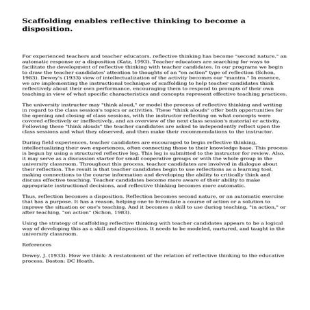 Scaffolding enables reflective thinking to become a disposition. | PDF | Education