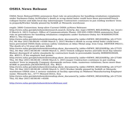 OSHA News Release | PDF