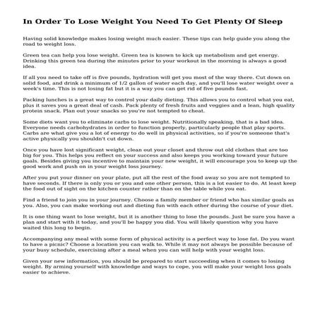 In Order To Lose Weight You Need To Get Plenty Of Sleep | PDF