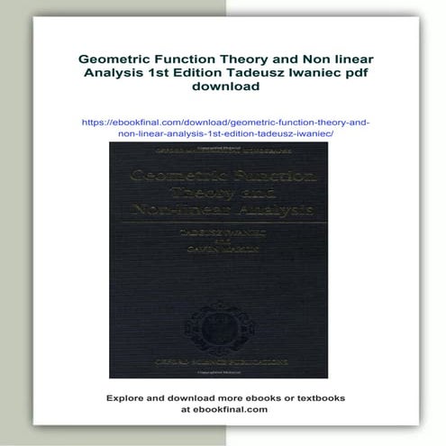 Geometric Function Theory and Non linear Analysis 1st Edition Tadeusz Iwaniec | PDF