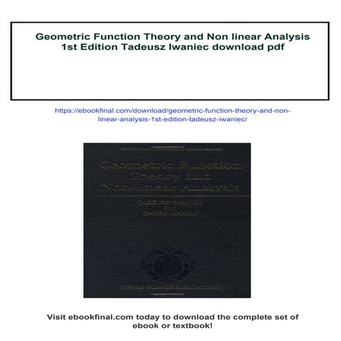 Geometric Function Theory and Non linear Analysis 1st Edition Tadeusz ...