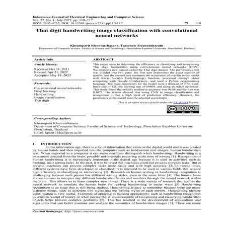 Thai digit handwriting image classification with convolutional neural ...