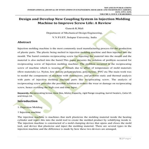 Design and Develop New Coupling System in Injection Molding Machine to ...
