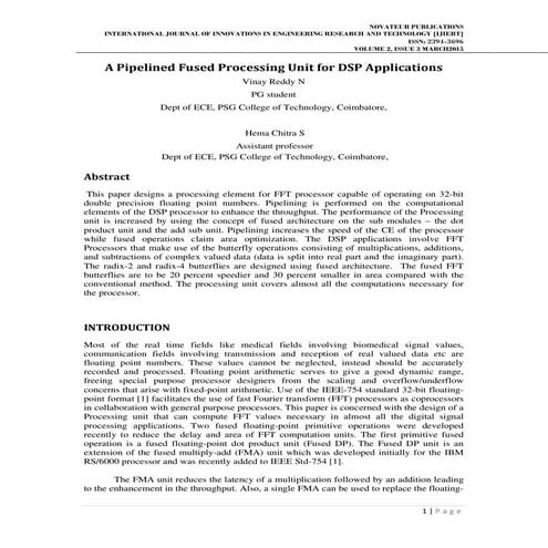 A Pipelined Fused Processing Unit For Dsp Applications Pdf 