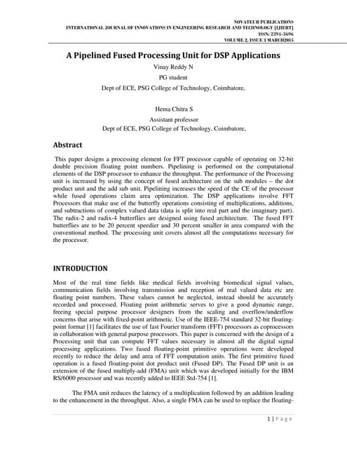 A Pipelined Fused Processing Unit For Dsp Applications Pdf