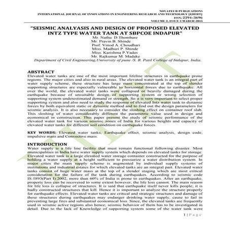 SEISMIC ANALYASIS AND DESIGN OF PROPOSED ELEVATED INTZ TYPE WATER TANK ...